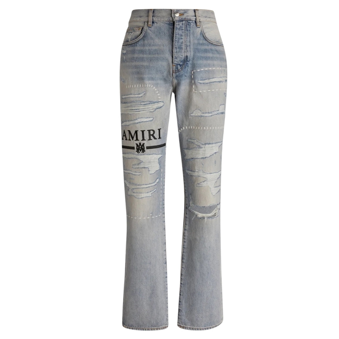 Amiri Ma Bar Logo Straight Fit Stone Indigo Blue Denim Jeans ...