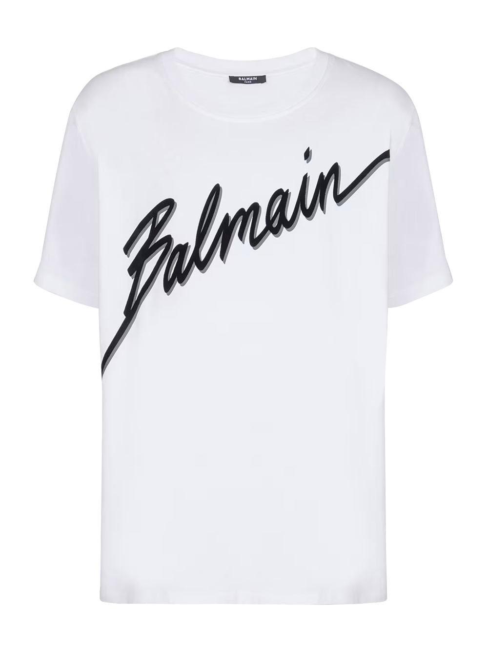 Balmain Flocked Balmain Letter Logo T-Shirt in White – TheDesignerBox